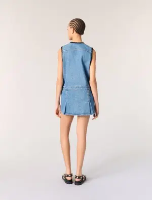 Maje Sleeveless Denim Mini Dress With Beaded Trim