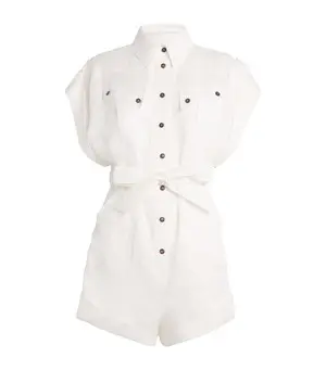 Zimmermann Linen Cuffed Playsuit - White