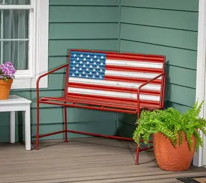 PLOW & HEARTH American Flag Metal Garden Bench