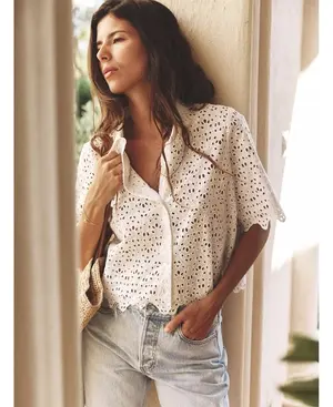FRAME The Deco Eyelet Top