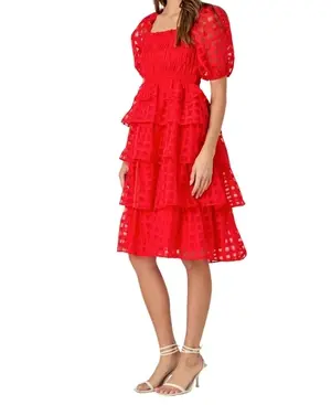 English Factory Check Organza Tie Midi Dress