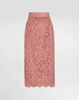 Dolce & Gabbana Logoed Floral Cordonet Lace Pencil Skirt - Multicolor