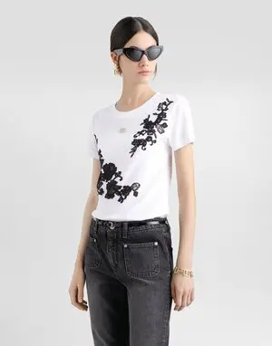 Dolce & Gabbana Jersey T-shirt With Dg Logo Pin And Lace Details