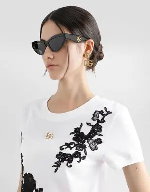 Dolce & Gabbana Jersey T-shirt With Dg Logo Pin And Lace Details