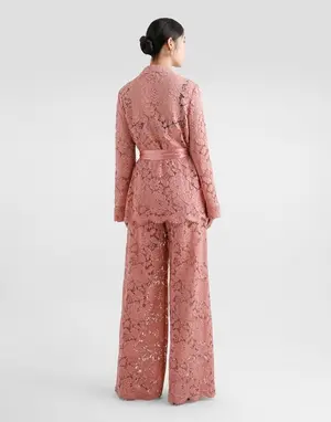 Dolce & Gabbana Floral Cordonetto Lace Pajama Shirt With Dg Logo - Pink