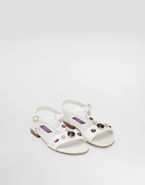 Dolce & Gabbana Patent Leather Sandal With Embroidery - White