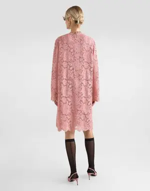 Dolce & Gabbana Floral Lace A-line Dress With Logo - Pink