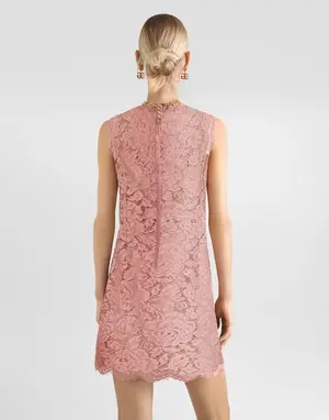 Dolce & Gabbana Floral Lace A-line Dress With Logo - Pink