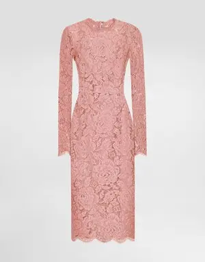 Dolce & Gabbana Calf-length Floral Cordonetto Lace Sheath Dress - Pink