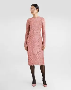 Dolce & Gabbana Calf-length Floral Cordonetto Lace Sheath Dress - Pink