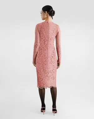 Dolce & Gabbana Calf-length Floral Cordonetto Lace Sheath Dress - Pink