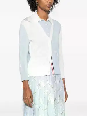 Thom Browne Feather-intarsia Cotton Cardigan - Blue