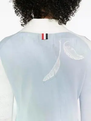 Thom Browne Feather-intarsia Cotton Cardigan - Blue