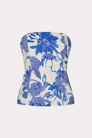 MILLY Brushwork Floral Linen Strapless Top
