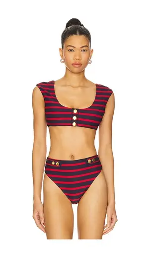 WeWoreWhat Off Shoulder Bikini Top - Red & Dark Navy