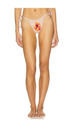 Good American Satin Tiny Ties Bikini Bottom - Champagne Tropical Hibiscus001