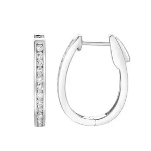 LUVMYJEWELRY Lavendelle Channel-set Diamond Huggie Hoop Earrings - 14k White Gold