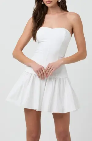 Astr The Label Strapless Mixed Media Mini Dress - White