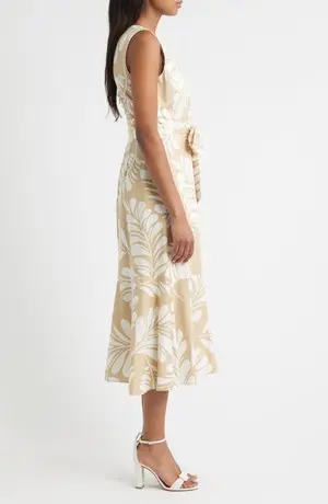 Anne Klein Leaf Print Sleeveless Midi Dress