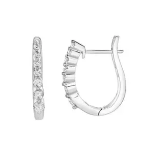 LUVMYJEWELRY 14k Gold Diamond Huggie Hoop Earrings - 14k White Gold