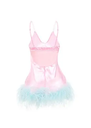 SPARKL Feather-trimmed Silk Mini Dress - Pink/blue