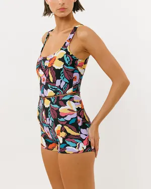 BILIBLOND Active One Piece With Trim Detail - Black Flowrs