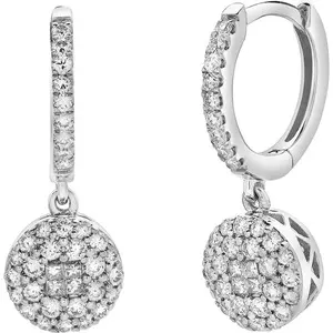 LUVMYJEWELRY Zinnia Pave Round Diamond Drop Huggie Hoop Earrings - 14k White Gold