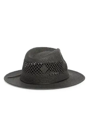 Nordstrom Packable Straw Fedora - Black