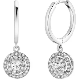 LUVMYJEWELRY Diamond Drop Huggie Hoop Earrings - 14k White Gold