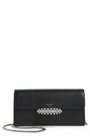 JIMMY CHOO Jimmy Choo Bing Leather Wallet On Chain Black/ Silver