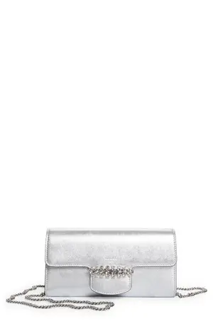 JIMMY CHOO Bing Leather Wallet On Chain - Silver/ Silver