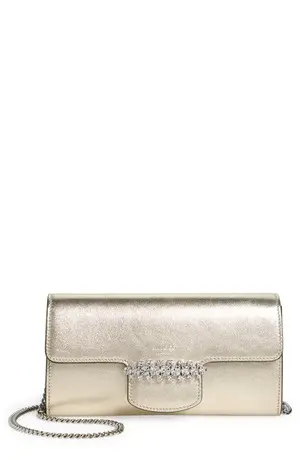 JIMMY CHOO Bing Leather Wallet On Chain - Soft Gold/ Silver