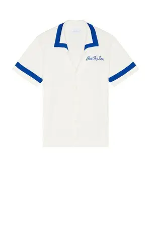 BLUE SKY INN Paneled Knit Shirt In White - White & Blue