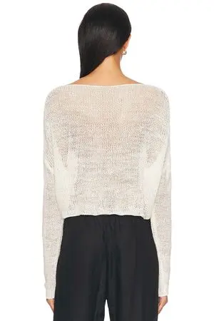 Enza Costa Linen Open Knit Bateau Sweater - White
