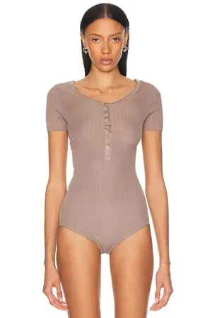 LEMAIRE Button Ribbed Bodysuit - Misty Mauve