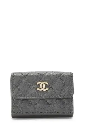 Chanel Quilted Caviar Compact Wallet - Grey