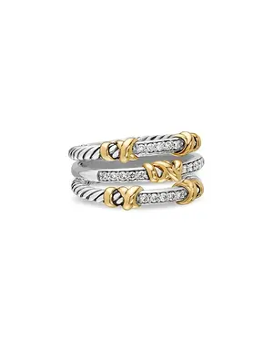 David Yurman Petite Helena Wrap Three Row Ring In Sterling Silver With 18k Yellow Gold And Diamonds, 12mm - Silver/gold