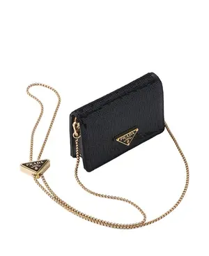 Prada Sequined Card Holder With Shoulder Strap - Black