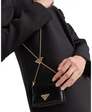 Prada Sequined Card Holder With Shoulder Strap