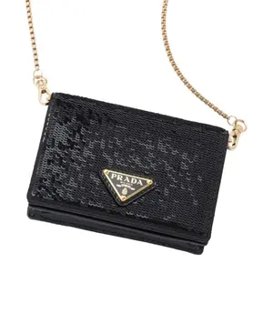 Prada Sequined Card Holder With Shoulder Strap