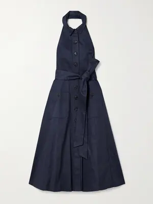 Carolina Herrera Belted Halterneck Midi Shirt Dress - Blue