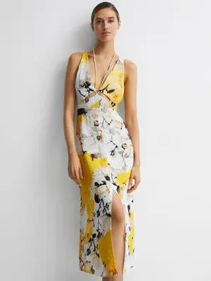 REISS Kasia Floral Print Midi Dress
