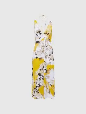 REISS Kasia Floral Print Midi Dress