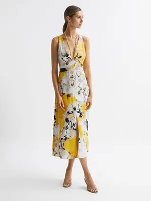 REISS Kasia Floral Print Midi Dress