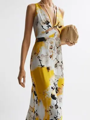 REISS Kasia Floral Print Midi Dress