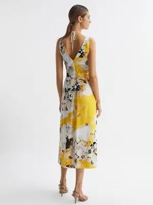 REISS Kasia Floral Print Midi Dress