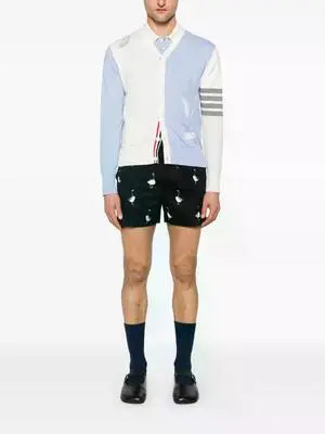 Thom Browne Feather-intarsia Cotton Cardigan - Blue