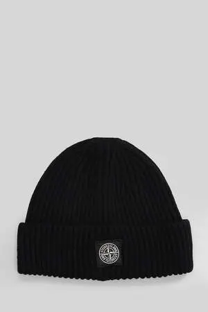 Stone Island Logo Patch Beanie - Black