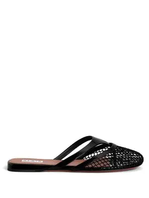 Alaïa Alaïa Fishnet And Leather Flip Flop Mules - Black