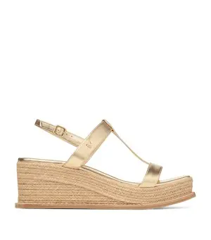 JIMMY CHOO Theia 60 Leather Wedge Sandals - Gold